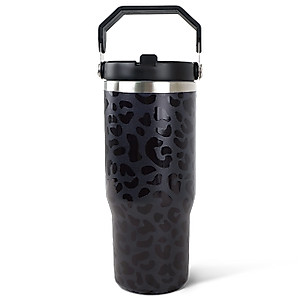 30oz Black Leopard Tumbler with Handle and Straw, Stainless Steel Vacuum Insulated Coffee Tumbler, Travel Mug Water Bottle, Leopard Stuff Accessories Decor, Leopard Gifts for Women