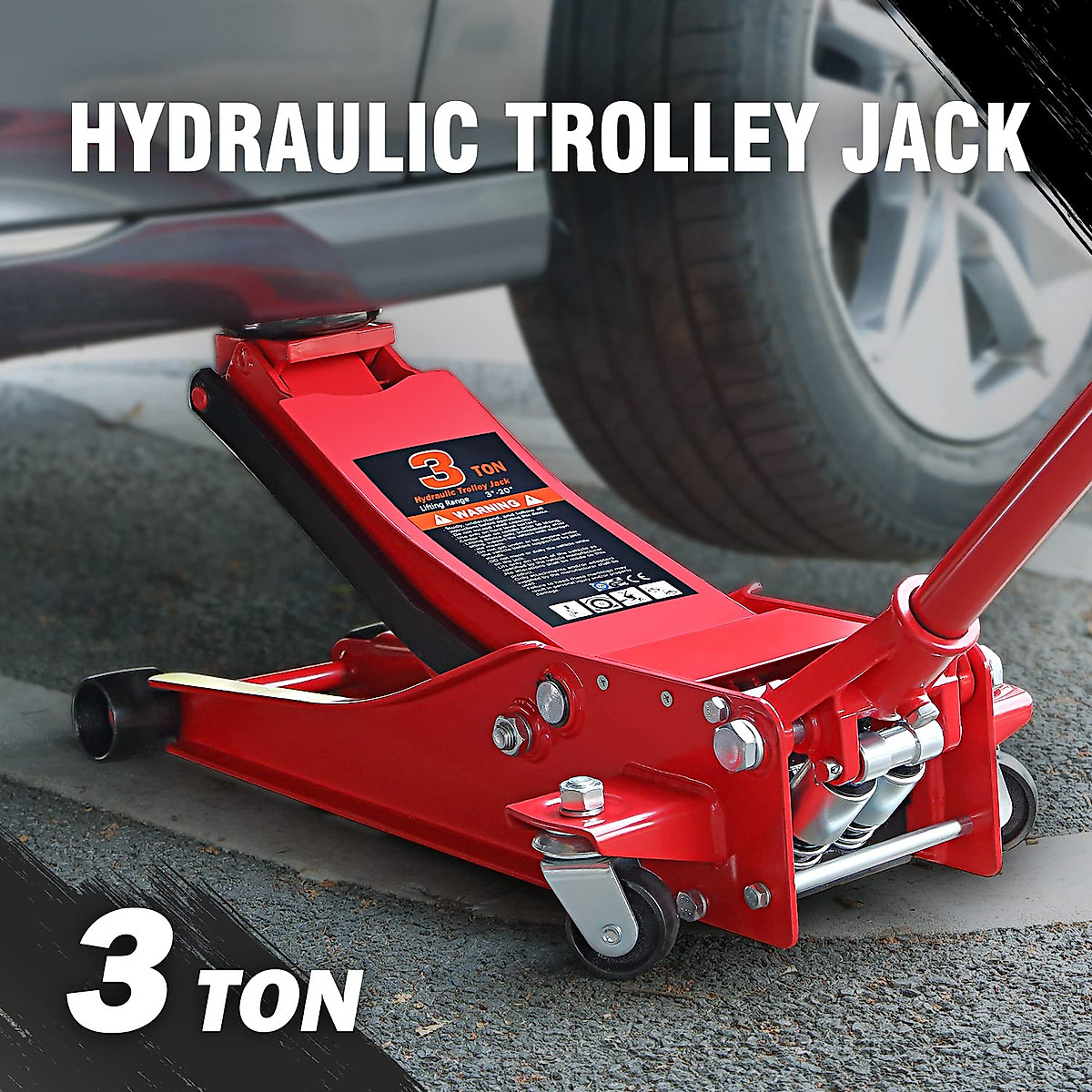 DNA MOTORING TOOLS-00235 Low Profile Hydraulic Trolley Service/Floor Jack, 3 Ton (6000 lbs) Capacity, Lifting Range 3"-20"