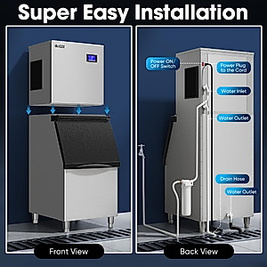 Coolski Commercial Ice Maker Machine 550LBS/Day, 22’’ Wide Industrial Ice Machine with Large Storage Bin, Ice Ready in 5-15 min, Ice Maker for Restaurant/Bars, Stainless Steel/ETL Approved