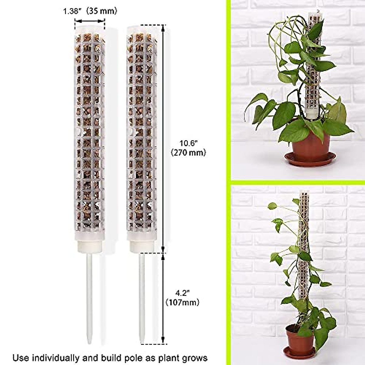 Small Plastic Moss Pole for Monstera and Climbing Plants-Mighty Plant Support (White,4)