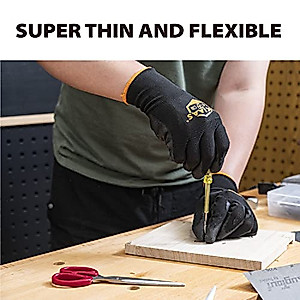 OKIAAS Work Gloves for Men，Ultra Thin and Lightweight Working Gloves with Grip, 12 Pairs Bulk Pack Construction Gloves with Polyurethane Coating, Safety Gloves for Light Duty Work (Black, Large)