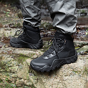 FREE SOLDIER Men's Waterproof Hiking Boots Tactical Work Boots Outdoor Lightweight Military Boots(Black, US 11