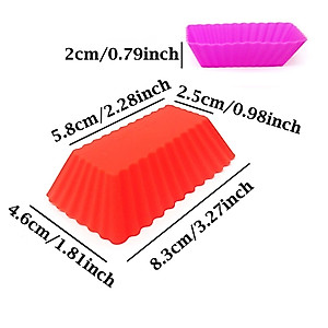 Honbay 12PCS Silicone Rectangular Reusable Cake Cup Sets Baking Cups Nonstick Liner Molds Cupcake Baking Molds for Making Muffin, Chocolate, Bread (83 x 46 x 20mm)