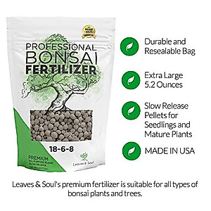 Leaves and Soul Bonsai Fertilizer Pellets |18-6-8 Slow Release Pellets for Seedlings, Mature Plants, All Tree Types | Multi-Purpose Blend & Gardening Supplies, No Fillers | 5.2 oz Resealable Packaging