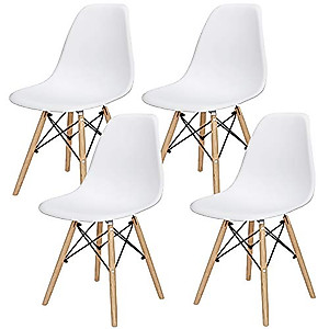 ZenStyle Set of 4 Dining Chairs Modern Style Diner Chairs, Mid-Century Shell Lounge Plastic Side Chair DSW Chair for Kitchen, Dinning Room, Living Room, Bedroom, White