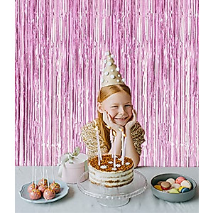 2 Pcs 3.2ft x 8.2ft Shiny Light Pink Metallic Tinsel Foil Fringe Curtains Photo Booth Backdrop for Birthday Wedding Holiday Celebration Bachelorette Party Decorations (Light Pink)