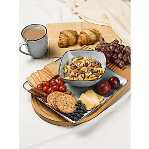 Famiware Dinnerware Sets for 4, Ocean Square 12-Piece Kitchen Plates and Bowls Sets, Reactive Glaze, Microwave and Dishwasher Safe, Scratch Resistant, Grey