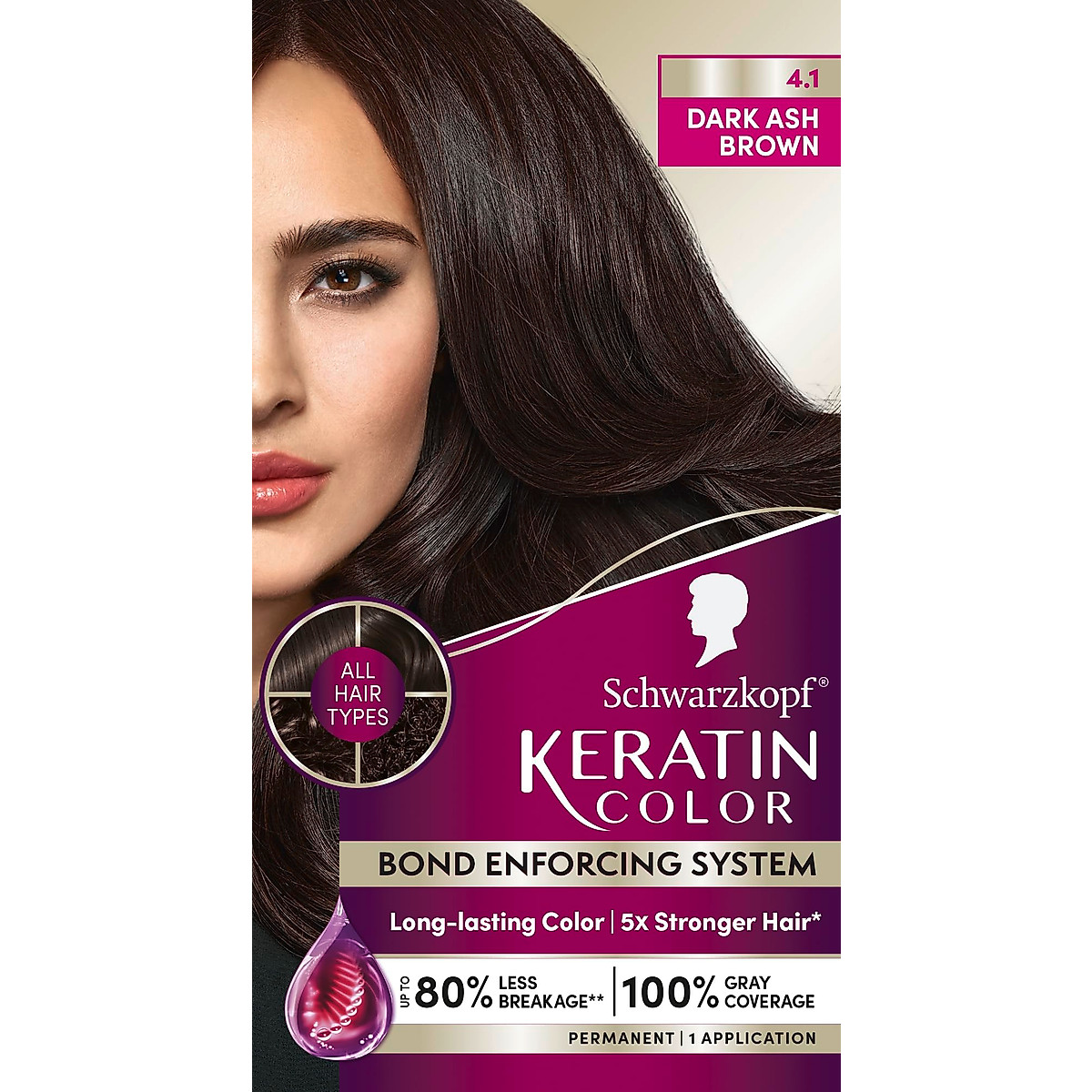 Schwarzkopf Keratin Color Permanent Hair Color Cream, 4.1 Dark Ash Brown, 4.1 Dark Ash Brown, 12 count