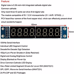DEVMO 4pcs 8-Digit 7 Segment Module MAX7219 8 Bit Digital Segment Tube LED Display Module Supports Cascade Eight Bit Serial 3 IO Ports Compatible with Ar-duino MCU/51/AVR/STM32