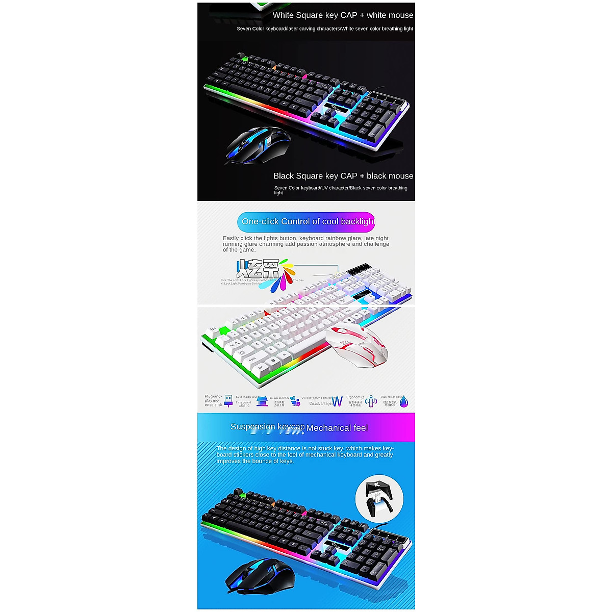 G21B Keyboard and Mouse Set USB Wired Gaming Keyboard Mouse Combo Gamer Desktop Mouse Keyboard Set White