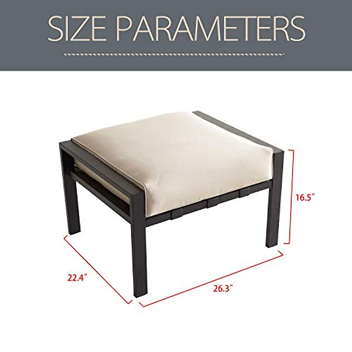 LOKATSE HOME Outdoor Ottoman Patio Footstool Small Seat Furniture with Soft Thick Cushion for Garden Yard Deck Poolside, Beige