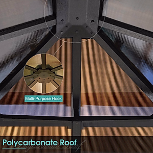 PHI VILLA 10' x 10' Hardtop Gazebo Outdoor Pavilion Tents Metal Frame Curved Roof Patio Gazebo with Netting and Curtains for Parties,Patio, Garden, Lawn(Brown)