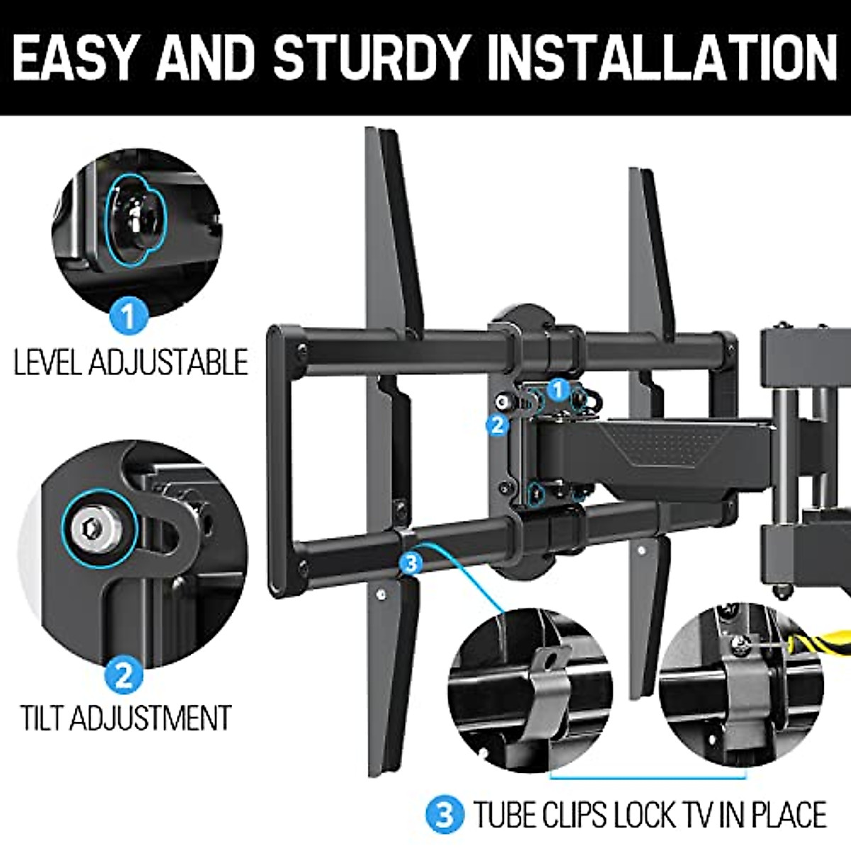 Mounting Dream Full Motion TV Mount for 42-75 inch TVs, TV Wall Mount Bracket with Dual Articulating Arms, Fits 12” / 16” Wood Studs with VESA 600x400mm up to 100lbs