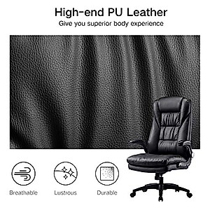 Hbada Executive Office Chair, Big and Tall Desk Chair 400lbs Wide Seat, High Back PU Leather Ergonomic Computer Chair with Adjustable Armrest, 360° Swivel Office Chair Adjustable Height, Black