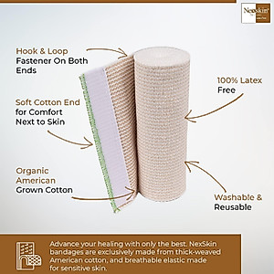 Premium Elastic Bandage Wrap (6” Wide, 2 Pack) - Nexskin Latex Free Athletic/Medical Compression Bandages Hook & Loop Fasteners at Both Ends - Lifetime Washable & Reusable USA Grown Cotton Bandage