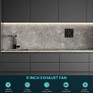 HG Power 6 Inch Exhaust Fan, 308CFM Wall Exhaust Fan for Kitchen, Bathroom, Metal Extractor Fan for Attic, Garage, Window Ventilation, HVAC System, Black