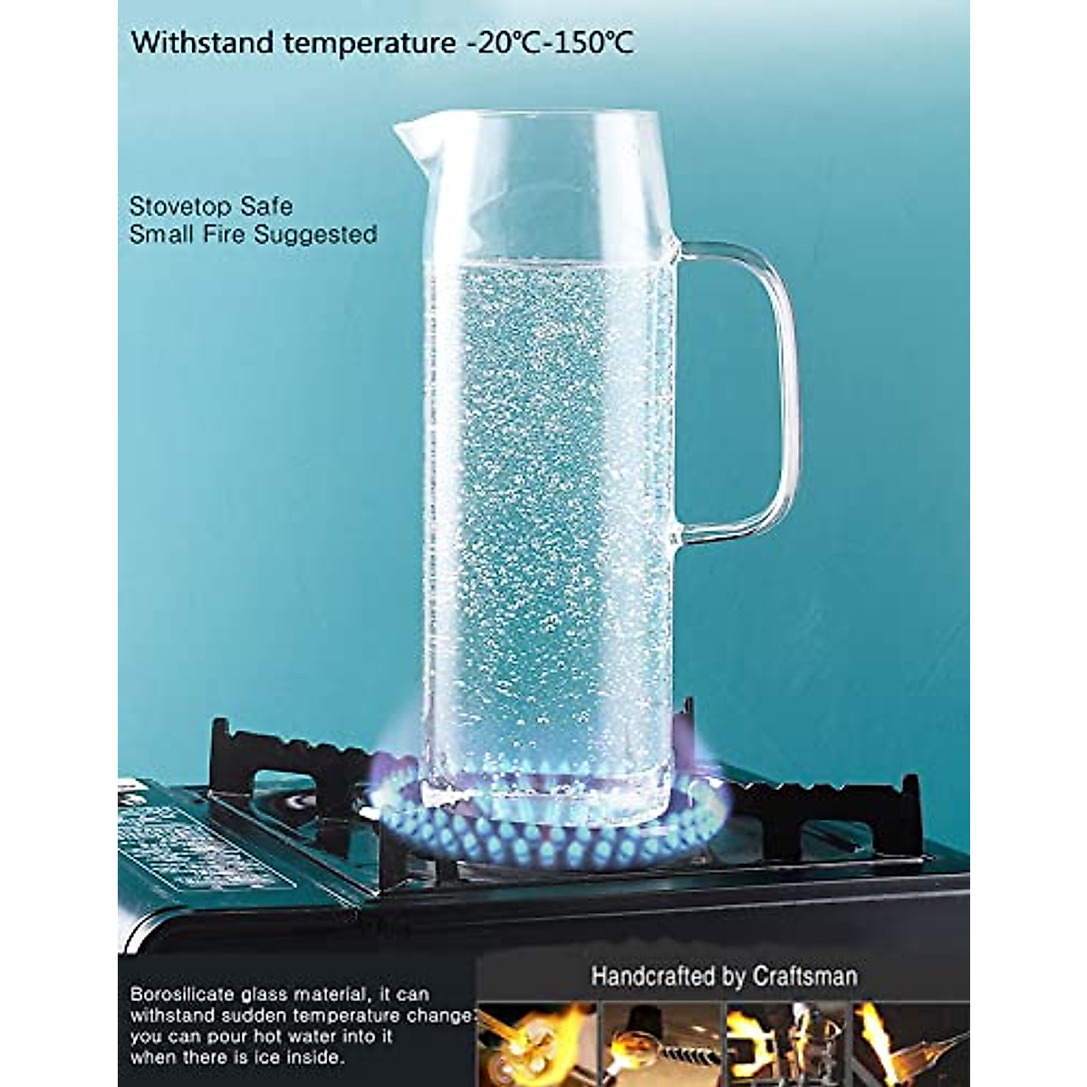 Glass Pitcher with Lid, 34 Oz Heat Resistant Glass Water Carafe with Handle for Fridge, Small Pitcher for Iced Tea, Milk, Hot and Cold Beverage, Glass Juice Jug 1000ML/34oz