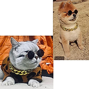 9 Pieces Funny Dog Cat Costume,Puppy Hat,Straw Hat for Cat,Color Changing Glasses for Cat,Dog Scarf,Artificial Gold Necklace for Small Dog and Cat