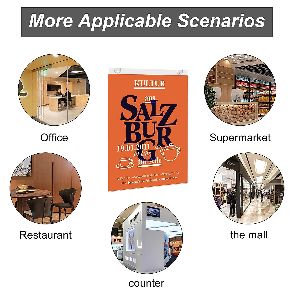 Acrylic Sign Holder 8.5" X 11" - Wall Mount Acrylic Frames for Picture, Poster and Flyer - Clear Plastic Sign Holder with 3M Tape Adhesive, Suction Cups and Screws, Pack of 6 Thick Poster Holder