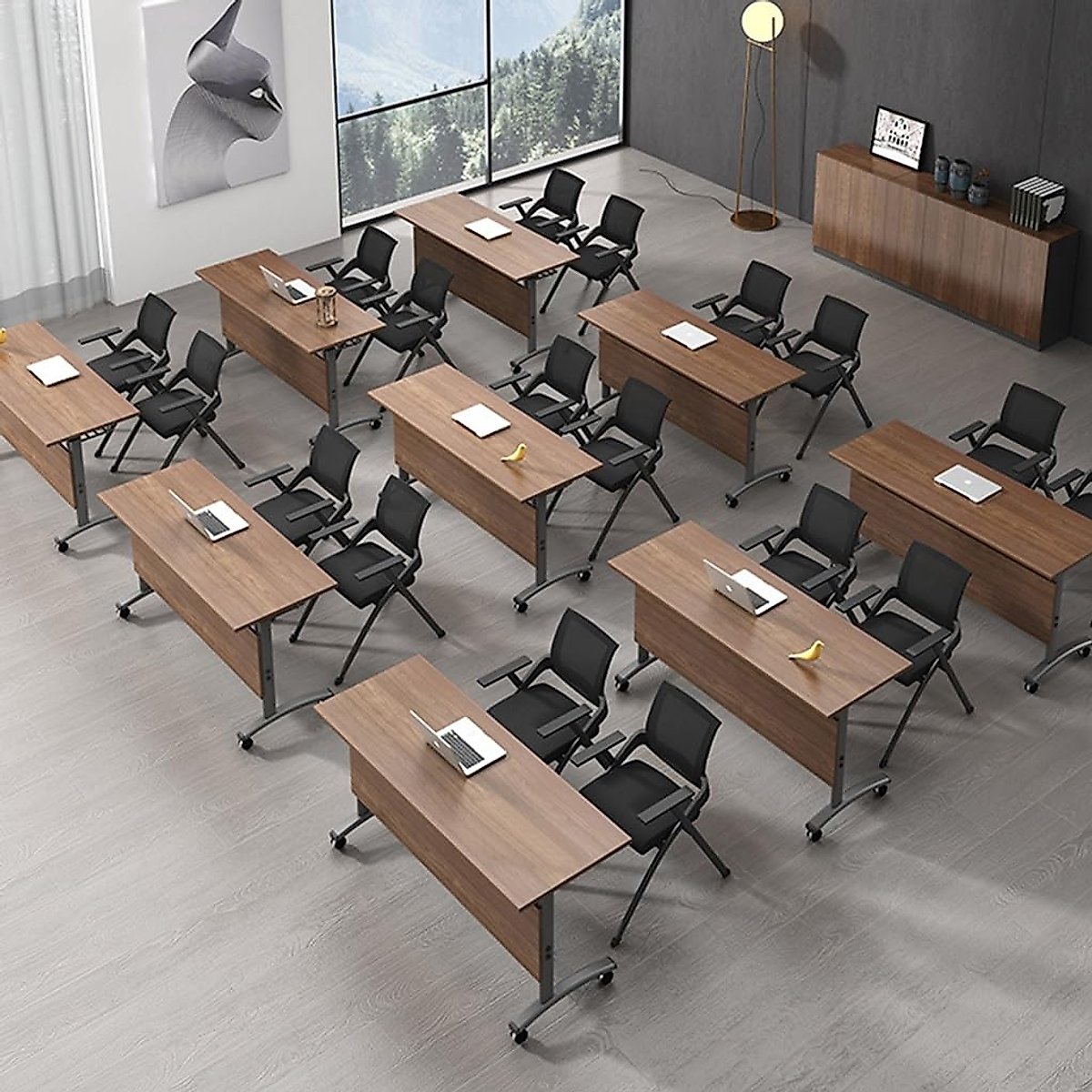 3pcs Flip Top Mobile Training Table with Modesty and Lockable Wheels,Foldable Conference Tables, Ready to Unfold and Use (Color : Brown, Size : 120 * 40 * 75cm)