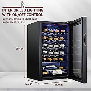 Schmecke 24 Bottle Compressor Wine Cooler Refrigerator w/Lock | Large Freestanding Wine Cellar | 41f-64f Digital Temperature Control Wine Fridge For Red, White, Champagne or Sparkling Wine - Black