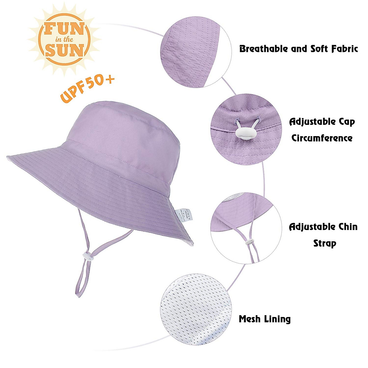 Zando Baby Sun Hat Summer UPF 50+ Sun Protection Baby Boy Beach Hats Kid Wide Brim Bucket for Baby Girl White 4-8 Years
