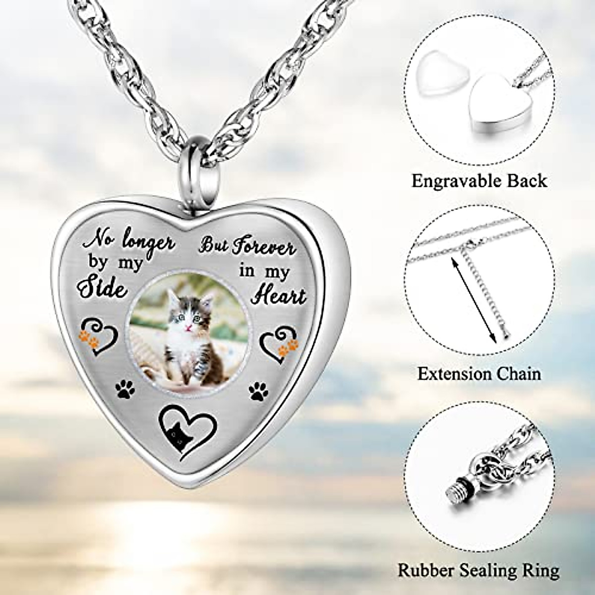 XIUDA Personalized Photo Urn Necklace for Cat Ashes Custom Photo Ashes Necklace Pet Cremation Jewelry for Women Memorial Cremation Necklace for Men