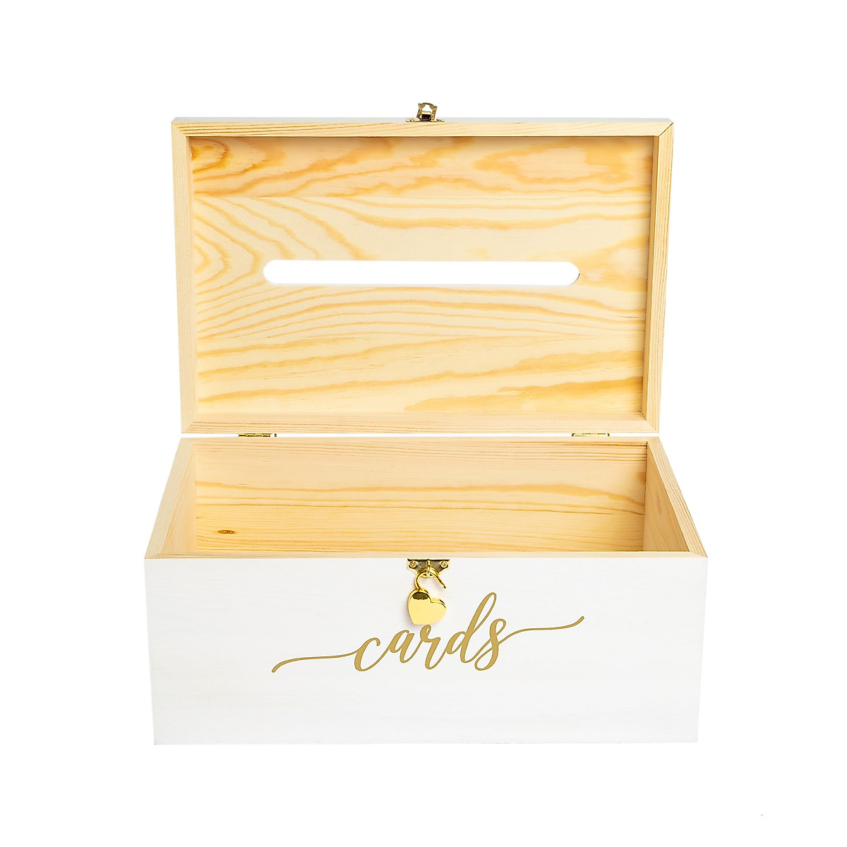 Everwood Emporium Wedding Card Box - 14 x 9 x 6.5 - White with Gold Sign - Secure Wedding Cards Box with Lock - Card Box for Wedding - Wedding Card Boxes for Reception - Best Way To Keep Cards Safe