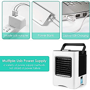 Portable Air Conditioner,Personal Air Cooler Personal Evaporative Air Cooler Quiet Desk Fan with 3-Speed, Cordless Rechargeable 3 in 1 Humidifier Misting Fan with Handle for Room Office Home Travel