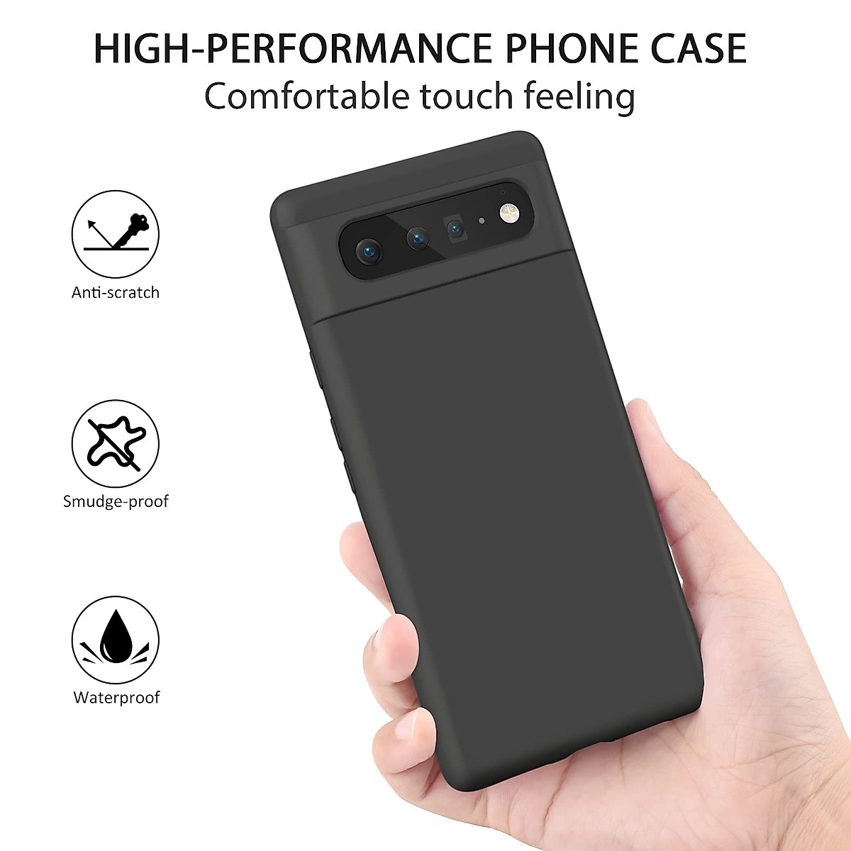 Silicone Phone Case Compatible with Google Pixel 6, Soft Protective Smart Phone Case for Women Men, Durable Anti-Scratch Shockproof Phone Cover Black