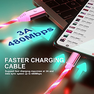 LED Micro USB Cable with Switch Compatible with Samsung Galaxy S7 Edge S6 S5 S2 J7 J7V J5 J3 J3V J2, LG K40 K20, Fire Tablet, PS4, Xbox, Kindle Micro USB Charging Cord (Red,5ft)