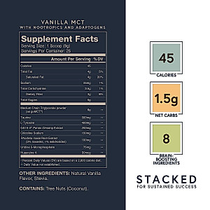 LIFESTACKS Vanilla MCT Oil Powder to Boost Energy & Focus - Nootropics + Adaptogens for an Elevated Coffee Experience - Keto, Vegan, 0 Sugar - Stacked for Success with Ginseng, Rhodiola, L-Tyrosine