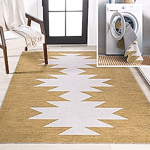 JONATHAN Y WSH110B-4 Chayton Minimalist Geometric Machine-Washable Indoor Area-Rug,Scandinavian,Southwestern,Bohemian Easy-Cleaning,Bedroom,Kitchen,Living Room,Non Shedding,Light Green/Ivory,4 X 6