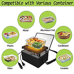 Portable Oven, 12V 24V 110V Car Food Warmer Portable Personal Mini Oven Electric Heated Lunch Box for Meals Reheating & Raw Food Cooking for Road Trip/Camping/Picnic/Family Gathering(Black)