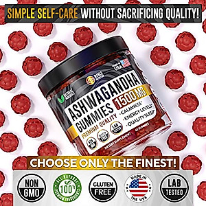NOBLE NUTRITION Ashwagandha Gummies for Women & Men - Organic Ashwagandha Root Extract 1500 MG - Ashwagandha Supplements with 5-HTP & L-Tyrosine - 60 Calm Gummies