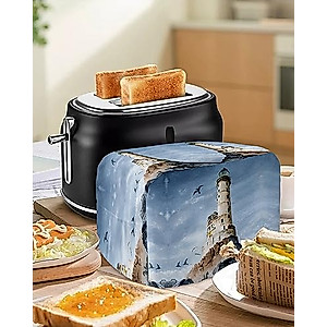4 Slice Toaster Cover, Bread Machine Cover Lighthouse on An Isolated IslCircling Seagulls Retro Kitchen Appliance Dust Cover with Top Handle Fingerprint Protection Lightweight Kitchen Toaster Cover
