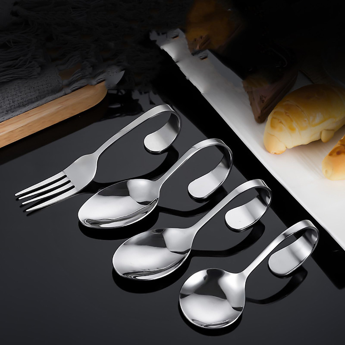 Stainless Steel Bent Handle Spoon Buffet Western Food Seafood Sushi Vertical Spoon Fork