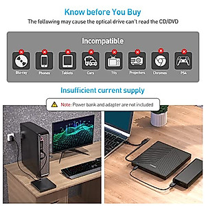 ORIGBELIE External CD DVD Drive, Ultra Slim CD Burner USB 3.0 with 4 USB Ports and 2 TF/SD Card Slots, Optical Disk Drive for Laptop Mac PC Windows 11/10/8/7 Linux OS with Carrying Case