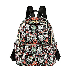 Yasala Halloween Women Backpack Tribal Sugar Skull Guitar Travel Bag Compact Daily Bag Diaper Bag