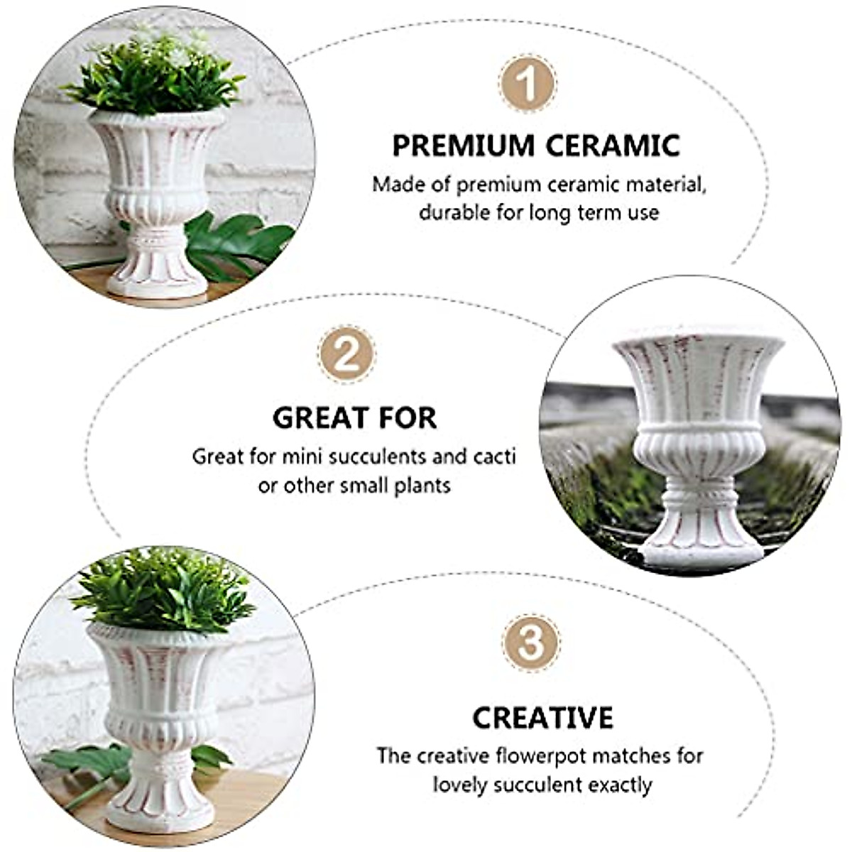 Happyyami 1Pc Tall Succulent Flower Pot Home Decor Balcony Planter Pot Porcelain Planter Pot Bonsai Tree planters for Indoor Plants Garden Roman Pillar Statue Nordic Ceramics White Clay Pot