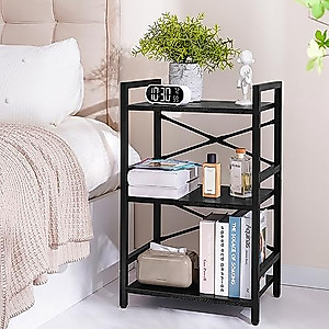 Yoobure Bookshelf Small Book Shelf, Solid Industrial 3 Tier Shelf Bookcase, Short Book Case for Bedroom, Living Room, Office Home, Small Spaces, Easy Assembly Black