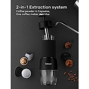 Sekaer Portable Espresso Machine Travel Coffee Maker, 2 in 1 Small Mini Presso Compatible with Nespresso Original Capsules, 18 Bar Pressure, Manual Aeropress Coffee Machine