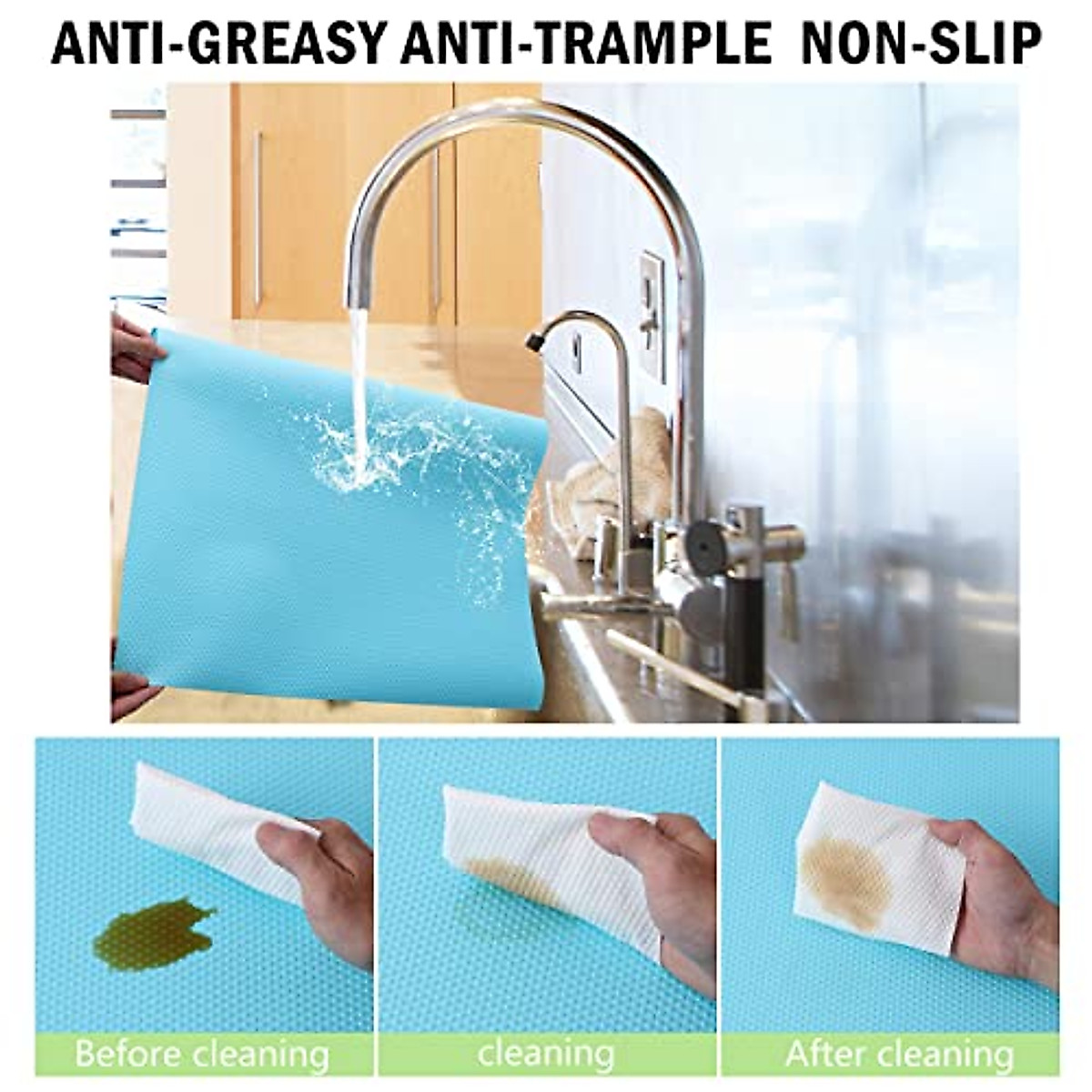 Wkae 6 rolls EVA Refrigerator Mats ，Washable Fridge Shelf Liners ，Non-Slip Can be Cut Drawers Table Kitchen Cupboard PlasticTable Placemats Non-Adhesive，59inch×17inch