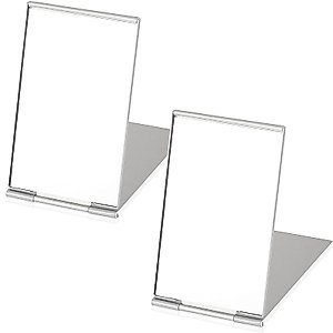 Blulu 2 Pieces Mini Portable Folding Mirrors for Purse, Ultra Slim Pocket Makeup Travel Aluminum Shell Compact Cosmetic Mirrors for Makeup Palette(3.35 x 2 Inches)