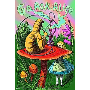 Alice in Wonderland Go Ask Alice Caterpillar Smoking Hookah Retro Vintage Psychedelic Trippy Aesthetic Indie Room Decor Stoner Room Decor Mushroom Poster Cool Wall Decor Art Print Poster 24x36