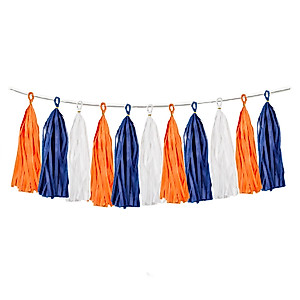 15PCS Navy Blue Orange White DIY Party Tassel Garland Paper Banner Streamer Backdrop for Graduation Astros Birthday Wedding Baby Shower Nursery Classroom Garland Tassel Hanging Decoration