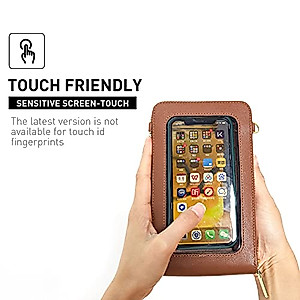 Cell Phone Crossbody Bag for Women Wallet Purse,PU Leather Touch Screen Mini Messenger Wallet with Credit Card Slots-Brown