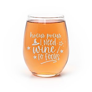 Hocus Pocus Need Wine To Focus Stemless Wine Glass - Fall Decor, Fall Wine Glass