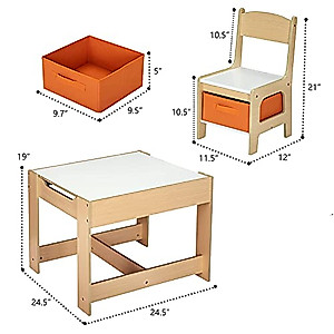 Kinlife Kids Table and Chair Set - 3 in 1 Wood Activity Table and 2 Chairs,Toddlers Arts Crafts Drawing Reading Playroom, Tabletop Storage Space Gift for Boys & Girls