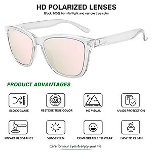 MEETSUN Polarized Sunglasses for Women Men Classic Retro Designer Style (Clear Frame/Pink Mirrored Lens, 54)